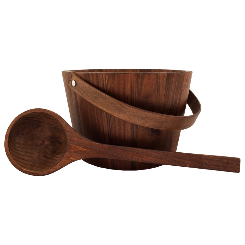 Wooden sauna pail and ladle, brown - Emendo